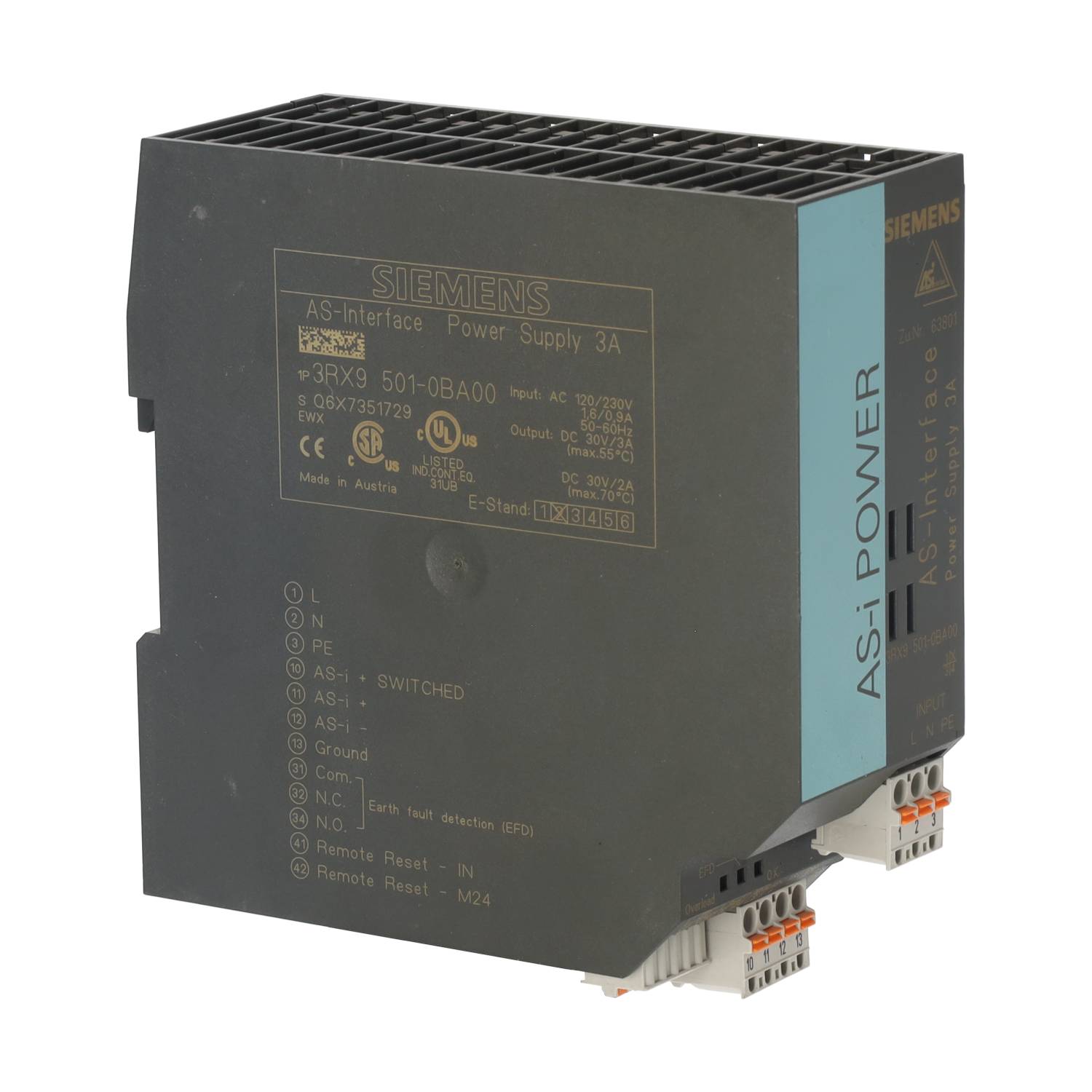 SIEMENS AS-i Power 3A 120 V/230 V AC AS-Interface power supply 3RX9501 ...